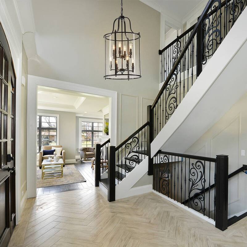 Classic Clear Glass Matte Black Round Entry Lantern Light 17in - Bed ...