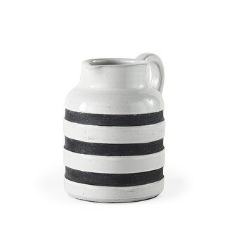 7" Rustic White And Blue Stripe Ceramic Jug - Bed Bath & Beyond - 34396418