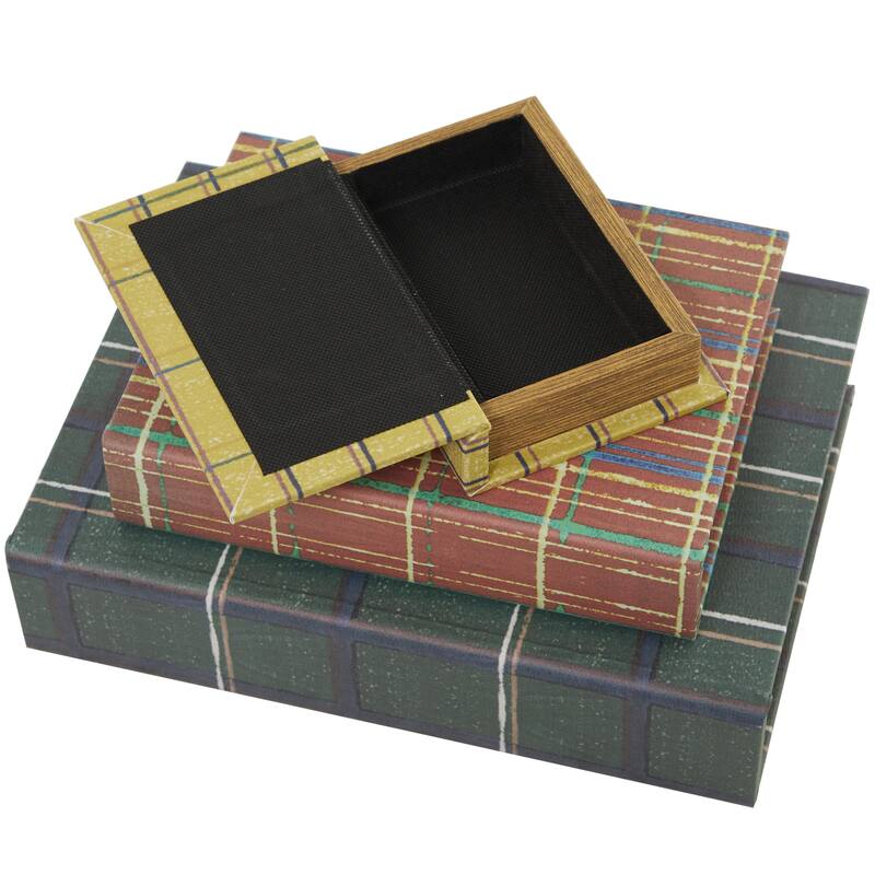 Faux Storage Book Decorative Box - Set of 3 Dark Brown, Gray, Cream ...
