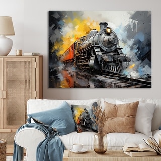 Designart "Yellow Grey Train Translucent Rhythms" Transportation Canvas ...