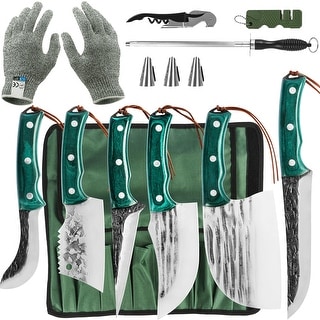 12pcs Butcher knife set cleaver with knifebag woodhandle Hand Forged ...