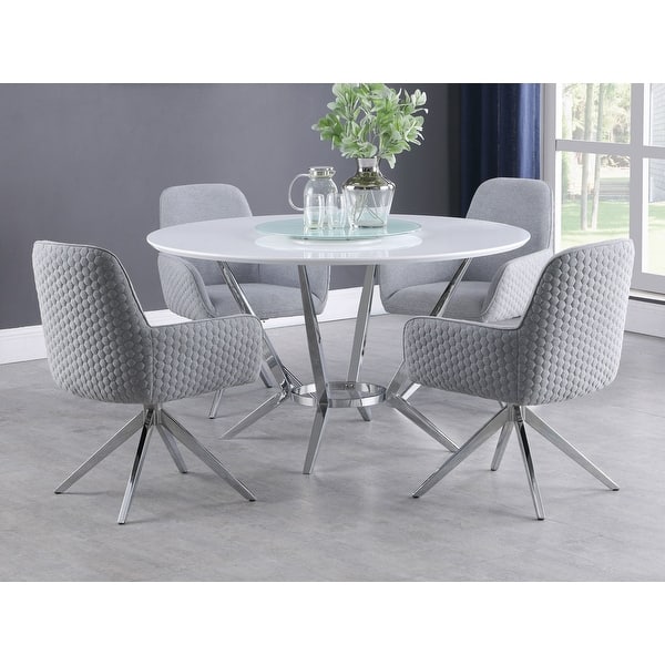 Abby 5-piece White and Light Grey Round Dining Table Set - Bed Bath ...