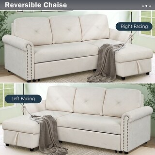 Beige Convertible Sleeper Sofa Bed with Storage Chaise Sleeper Bench ...