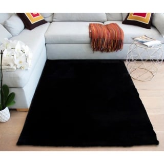 Faux Rabbitskin Collection 1-inch Pile Shag Area Rug Black Color - Bed ...