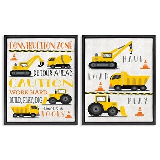 Stupell Construction Zone Trucks & Phrases Framed Floater Canvas Wall ...
