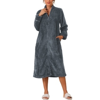 Womens Flannel Warm Cozy Fluffy Long Bathrobe Loungewear Housecoats ...