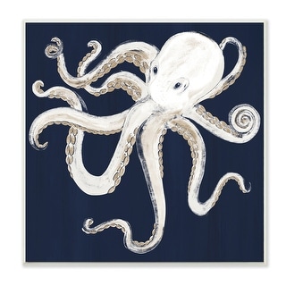 Stupell Whimsical Nautical Octopus Illustration over Navy Blue Wood ...