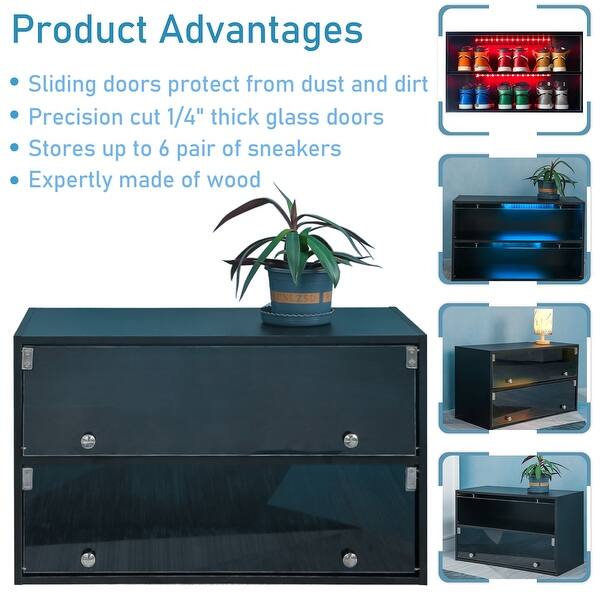 Glass Door Shoe Cabinet Sneakers Box with Led Light - Bed Bath & Beyond ...