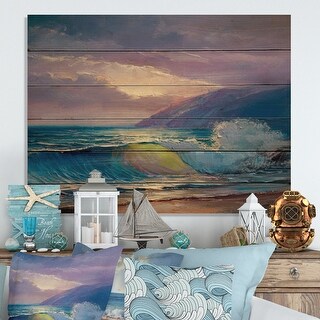 Designart 'Beautiful Blue Ocean Sunset And Waves V' Nautical & Coastal ...
