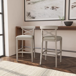 Hillsdale Bayview Bar Wood Height Stool, Set of 2, White Wire Brush ...