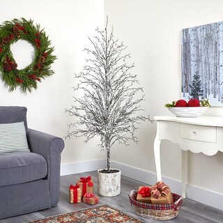 Frosted Twig Artificial Potted Christmas Tree - 6' - Unlit - 6 Foot ...