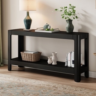 Rounded Corners Console Table with Open Storage Shelf, Wood Veneer ...