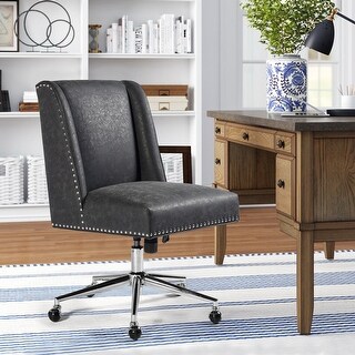 Modern Black PU Upholstered Task Chair, with Rivet Stroke and Open Back ...