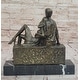 Relaxed Couple Bronze Sculpture – Intimate Sitting Lovers Figurine On ...