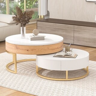 Lift-top Nesting Round Coffee Tables with Storage Drawers - Bed Bath ...