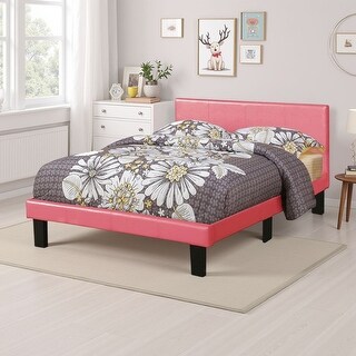 Modern Twin Size Bed, Upholstered Headboard, Metal Legs, Pink Faux ...