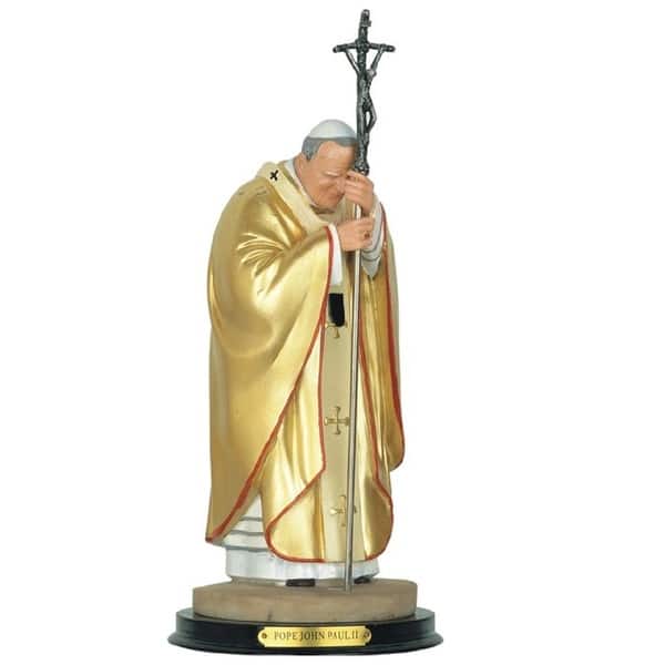 Q-Max 12"H Pope John Paul II with Papal Ferula Crucifix in Gold Statue ...