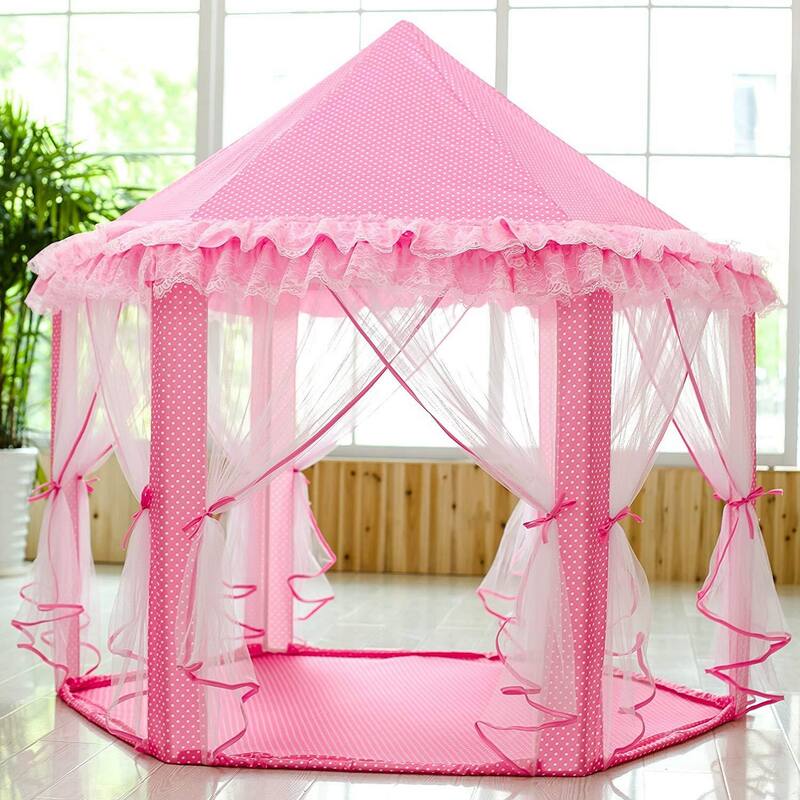 55'' x 53'' Girls Large Princess Castle Play Tent with Star Lights ...
