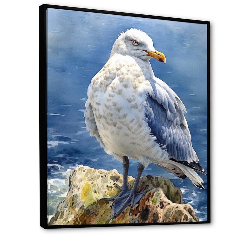 Designart "Seagull By The Sea IV" Seagull Framed Canvas Print ...