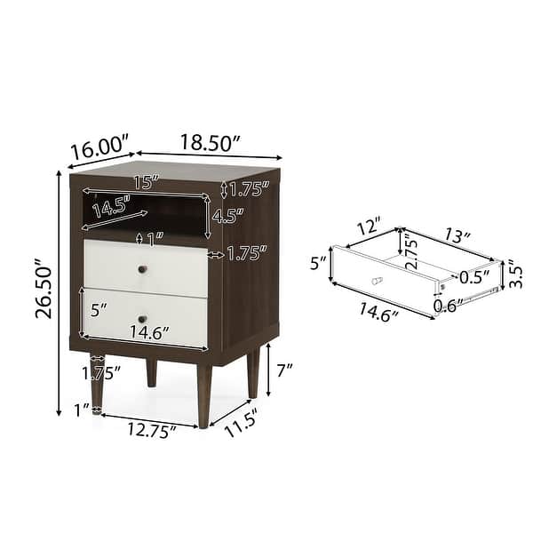 Nystrom Mid Century Modern 2 Drawer Nightstand by Christopher Knight ...
