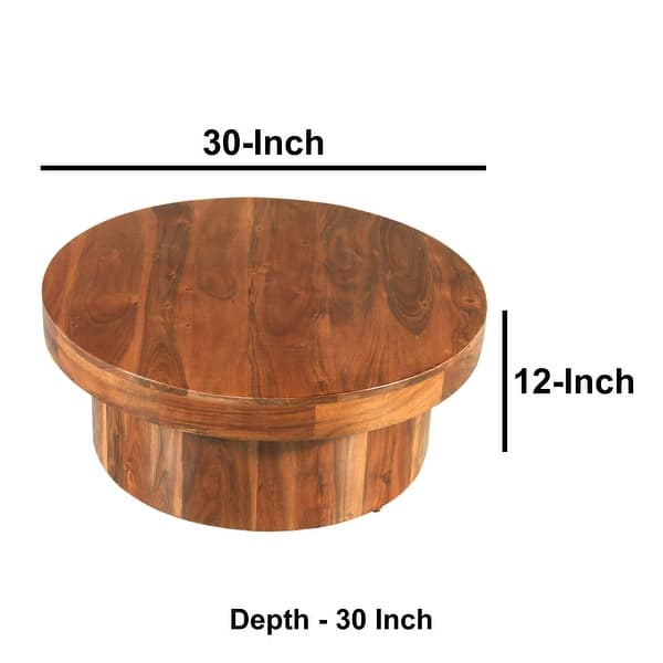 30 Inch Handcrafted Round Acacia Wood Coffee Table, Grain Details ...