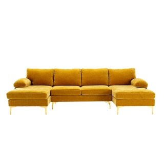 Mustard yellow U Shape Accent Sectional Couch with Double Chaise - Bed ...