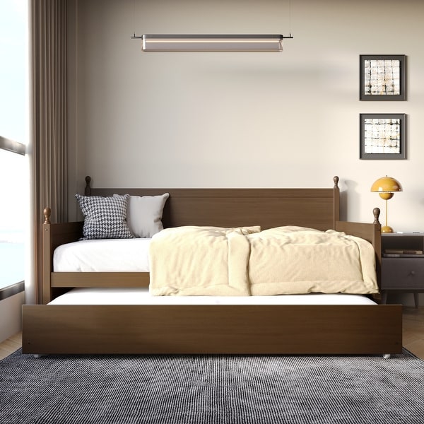 CraftPorch Mid Century Modern Wooden Twin Size Daybed With Trundle