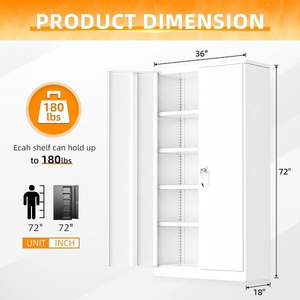 72 inch Tall Metal Locker Garage Storage Cabinet with Locking Doors and ...
