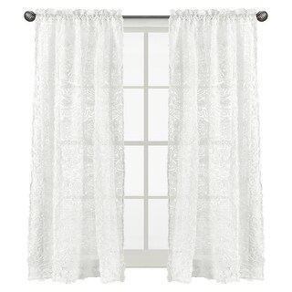 White Floral Rose 84in Window Treatment Curtain Panel Pair - Solid ...