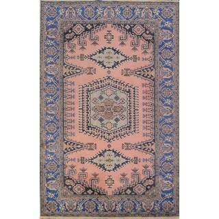 Light Pink Geometric Viss Indian Area Rug Handmade Wool Carpet - 5'2"x ...