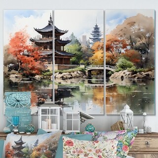 Designart "China Art Pagoda Serenity" Chinese Canvas Wall Art Set - Bed ...