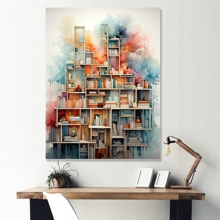 Designart "Colorful Minimalism Library Tranquility" Libraries Wall Art ...