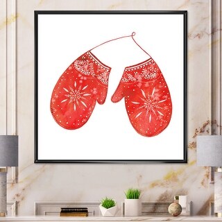 Designart "Christams Red Mittens" Mid-Century Modern Framed Canvas Wall ...