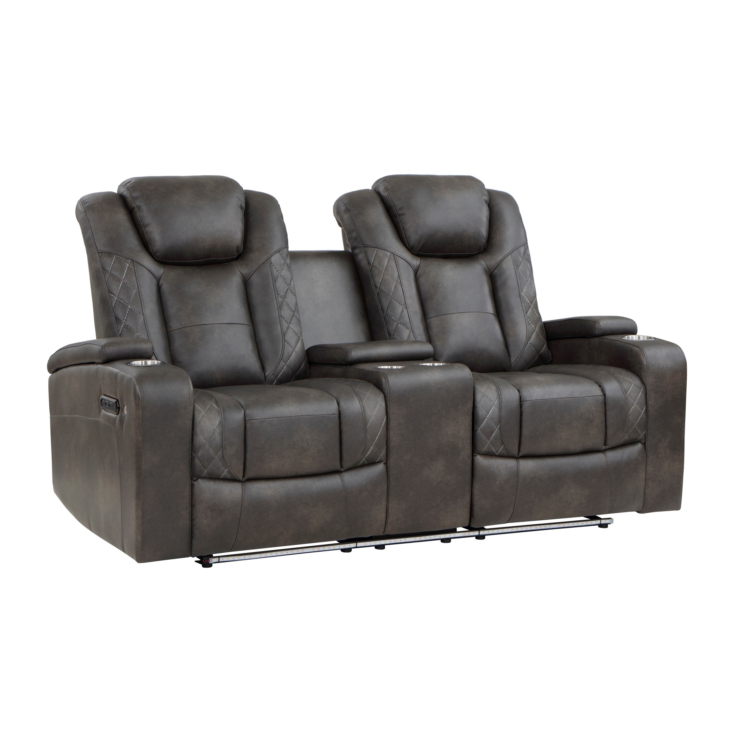 Mia 72 Inch Power Double Recliner Loveseat Gray Faux Leather LED USB