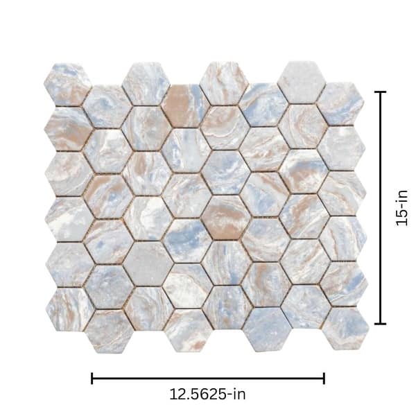 Recycled 1.88x1.88 Ocean Wood Look Glass Hexagon Mosaic Tile - Wall ...
