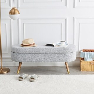 Grey Upholstered Boucle Storage Ottoman with Golden Metal Legs - Bed ...