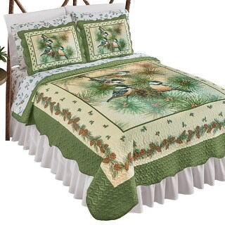 Pine and Chickadee Scalloped Edge Quilt - Bed Bath & Beyond - 36715728