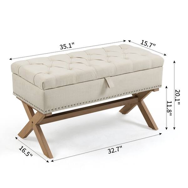 Button-Tufted Linen Storage Bench - Bed Bath & Beyond - 39136281
