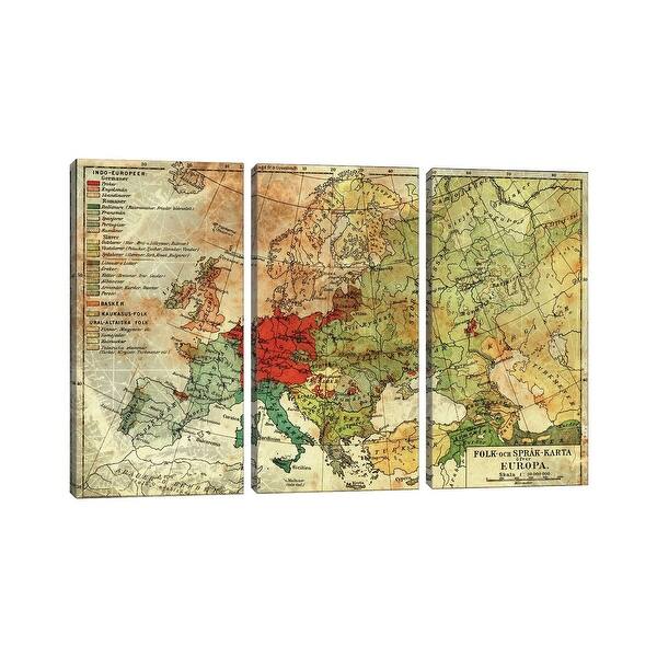 iCanvas "Europa Karta" by Unknown Artist 3-Piece Canvas Wall Art Set ...
