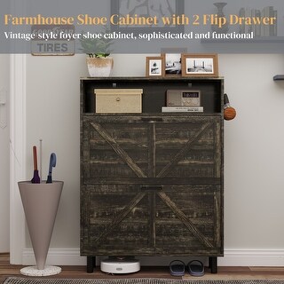 2 Barn Door Shoe Storage Cabinet with Top Open Compartment - Bed Bath ...