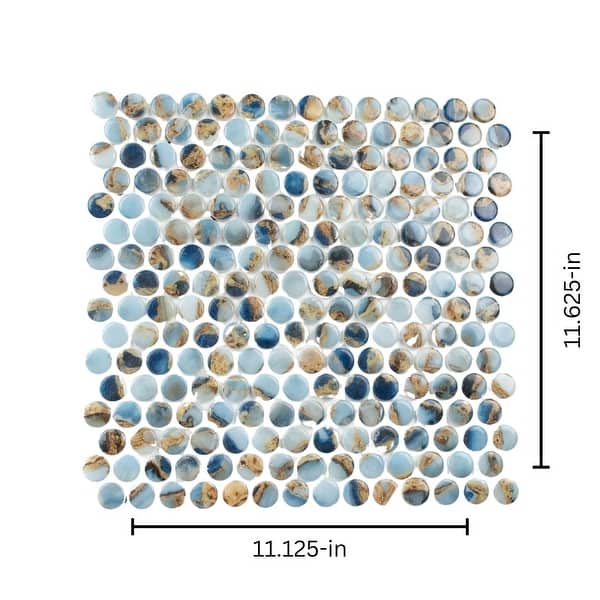 Eterna Penny 12x12 Blue Glass Round Mosaic Tile - Floor, Wall ...