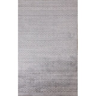Grey Checkered Modern Rug Wool Gabbeh Hand-knotted Carpet - 3'9" x 5'11 ...