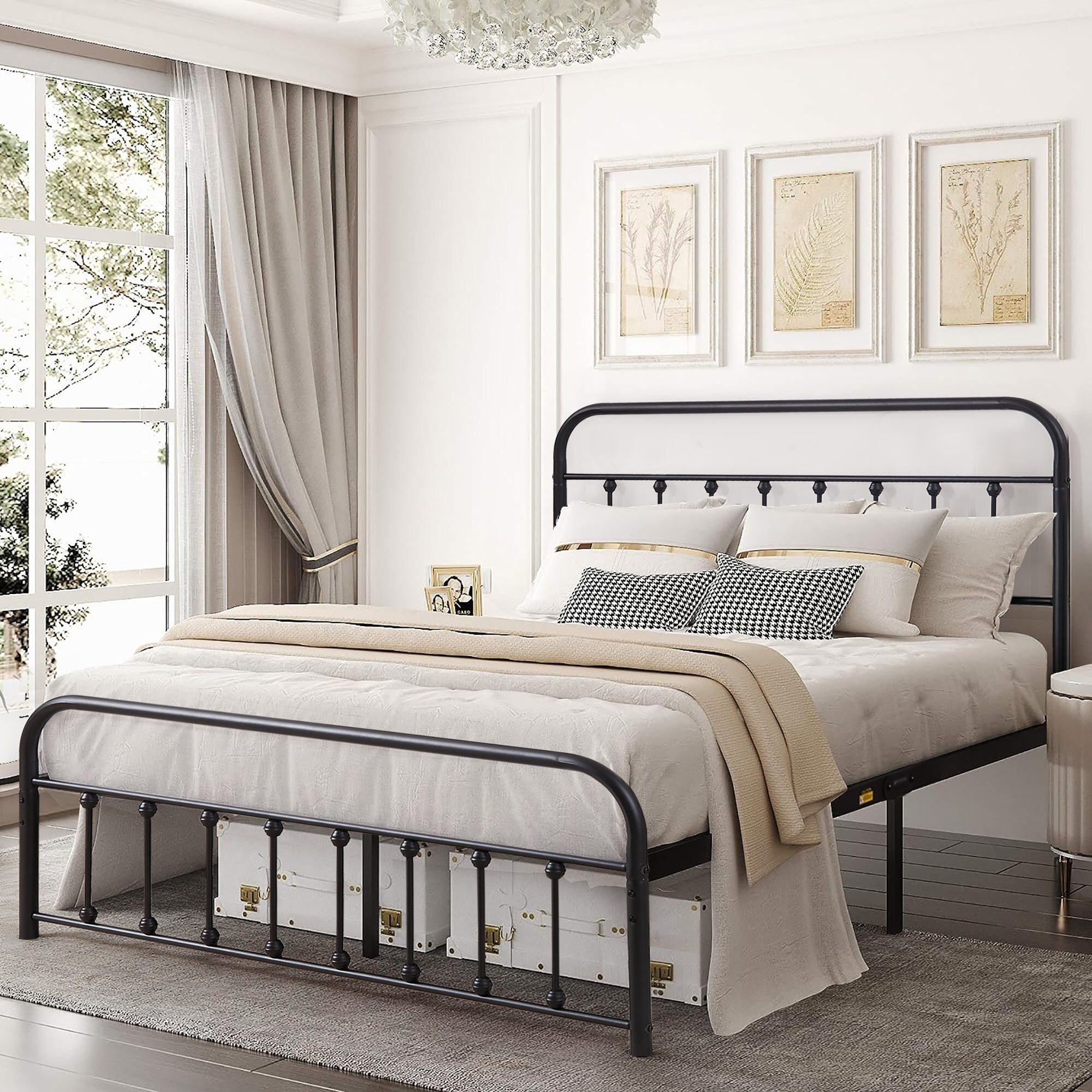 Channel Tufted Upholstered Platform Bed, Thickening Pinewooden Slats ...