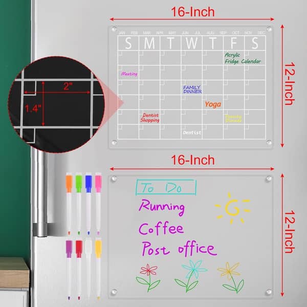 Acrylic Magnetic Dry Erase Board and Calendar for Fridge, 2 Set Clear ...