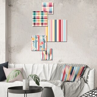 Designart "Blue And Pink Funky Retro Plaids Pattern" Plaid Wall Art Set ...