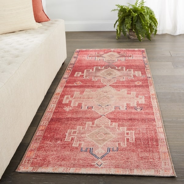 Evadne Machine Washable Medallion Pink/ Blue Area Rug - Bed Bath ...