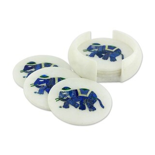 Novica Handmade Blue Elephant Gems Marble Inlay Coasters (Set Of 6 ...