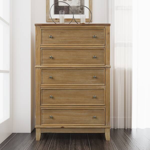 Natural 5 Drawers Chest with Splayed Bracket Feet and Flute Molding ...