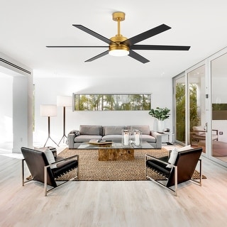 65 Inch Gold Large LED Ceiling Fan with Light and Remote(6-Blade) - Bed Bath & Beyond - 38932700