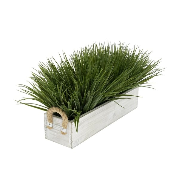 Faux Green Farm Grass in Large Washed Wood Trough with Rope Handles ...